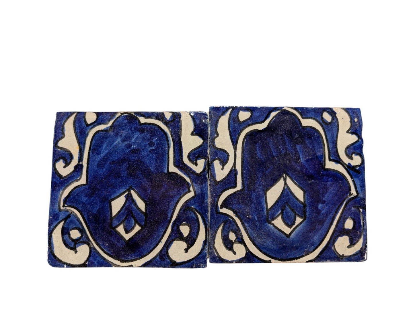 2 x Moroccan Zellige Mosaic Tiles | Pair | Hamsa DESIGN F| 10cm / 4 ...