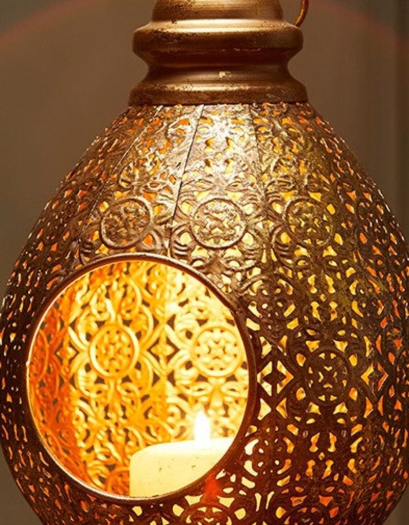 Indian Lantern | Indian Lantern Grey Gold 19x19x29cm