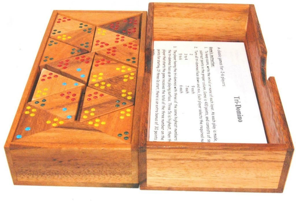 Fair Trade Thai Wooden Tri Dominoes Traditional Board Game Set