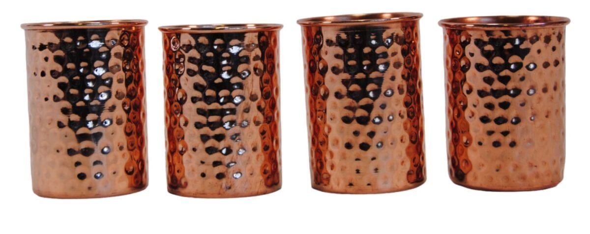 4 x 100% Pure Hammered Copper Ayurvedic Water Beer Beakers Glass Cup ...