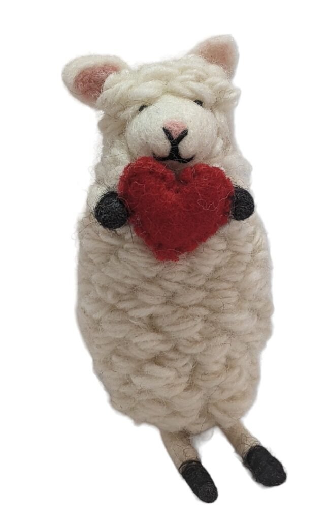 Felt Wool Valentines Sheep Love ornament fluffy gift Animal Girlfriend ...